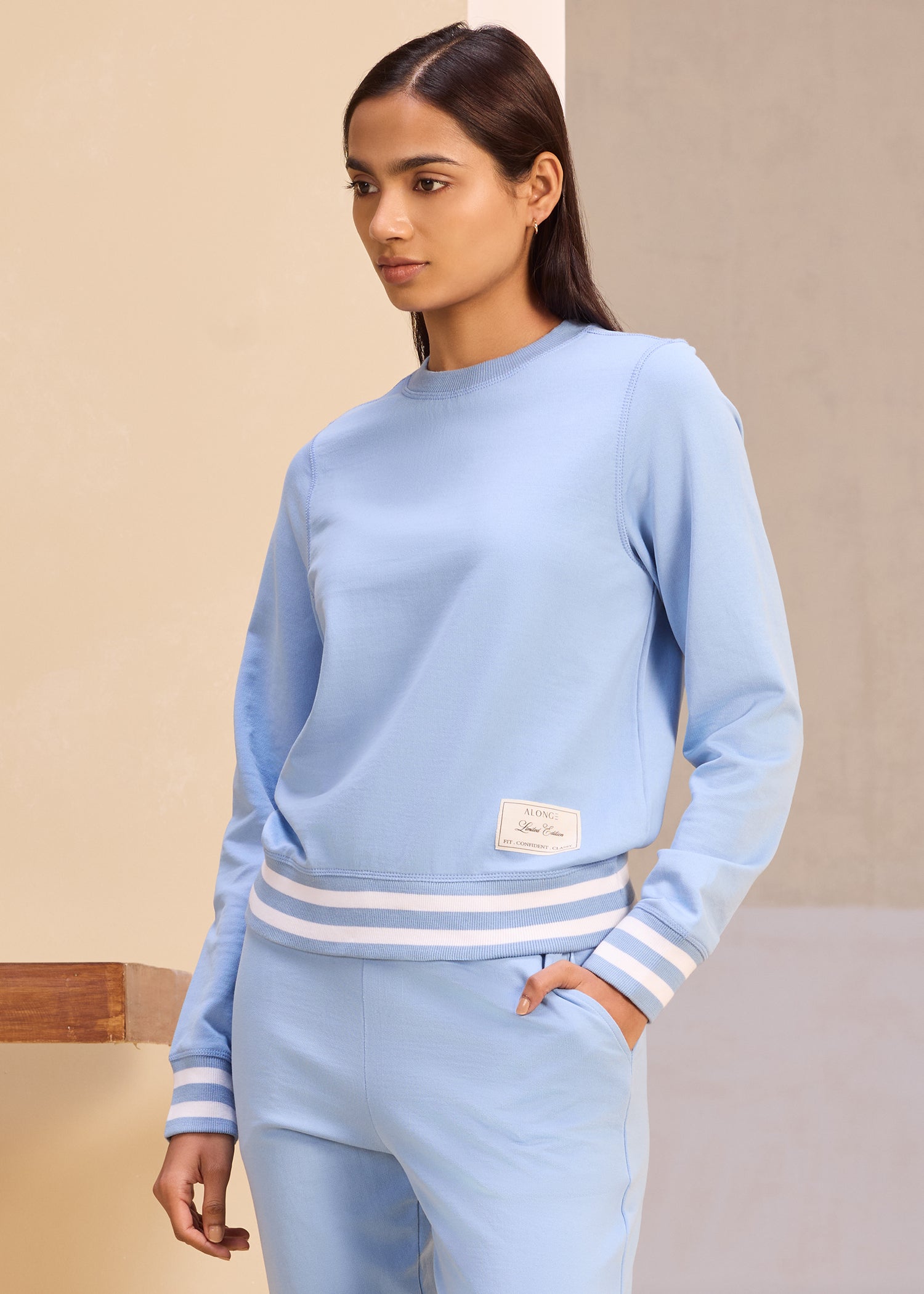 Yarn Dyed Rib Sweatshirt in Cool Blue | Stylish Knitwear for Comfort ...